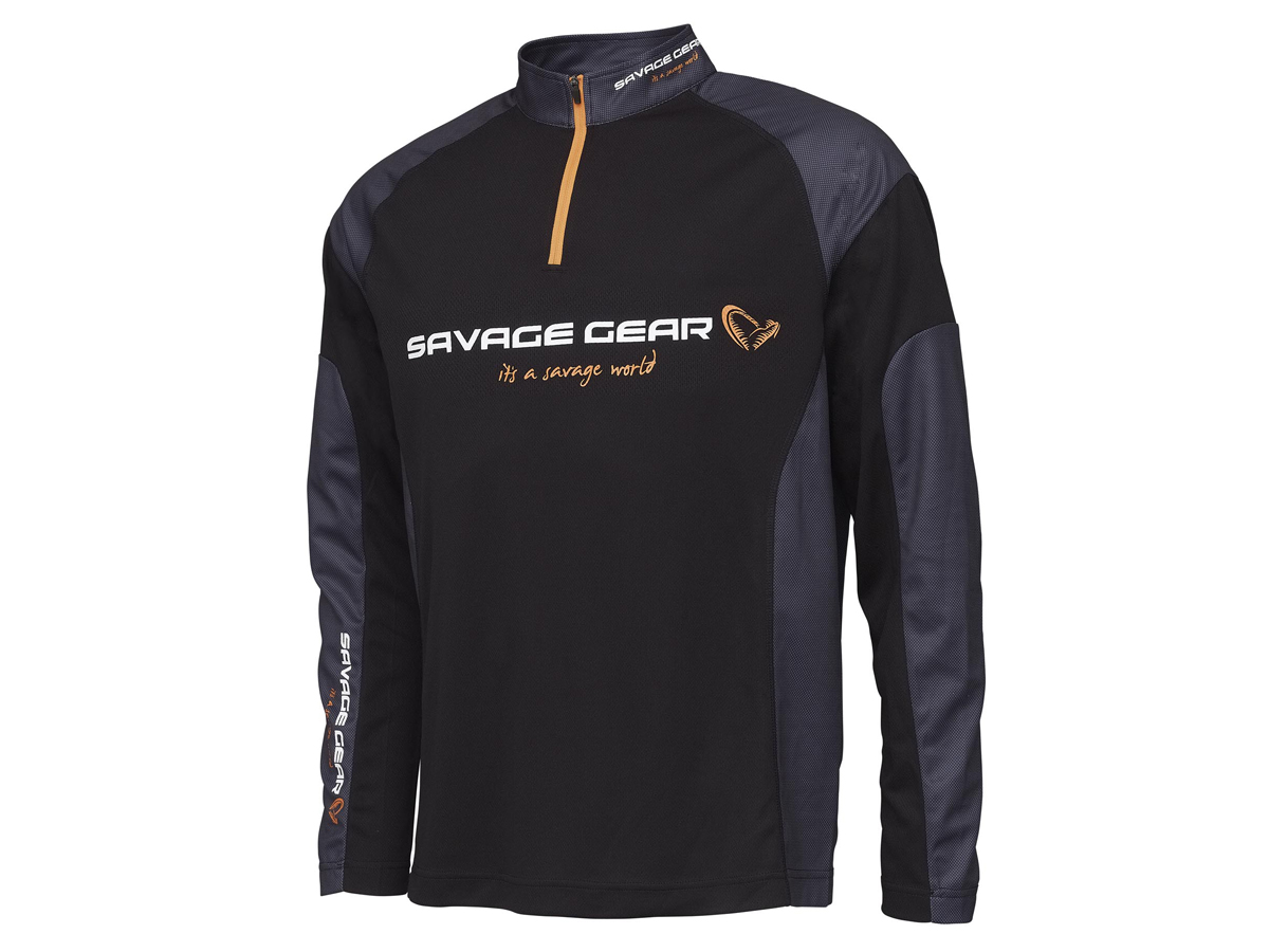 Savage Gear Shirts Long Sleeve Tournament Shirt 1/2 Zip Black Ink - T ...